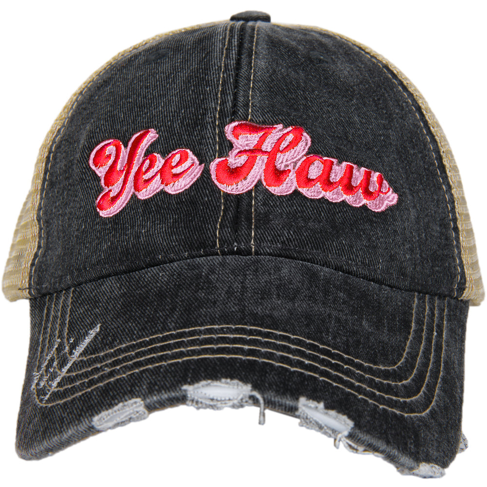 Yee Haw Trucker Hat with pink embroidered Yee Haw on front panel ...